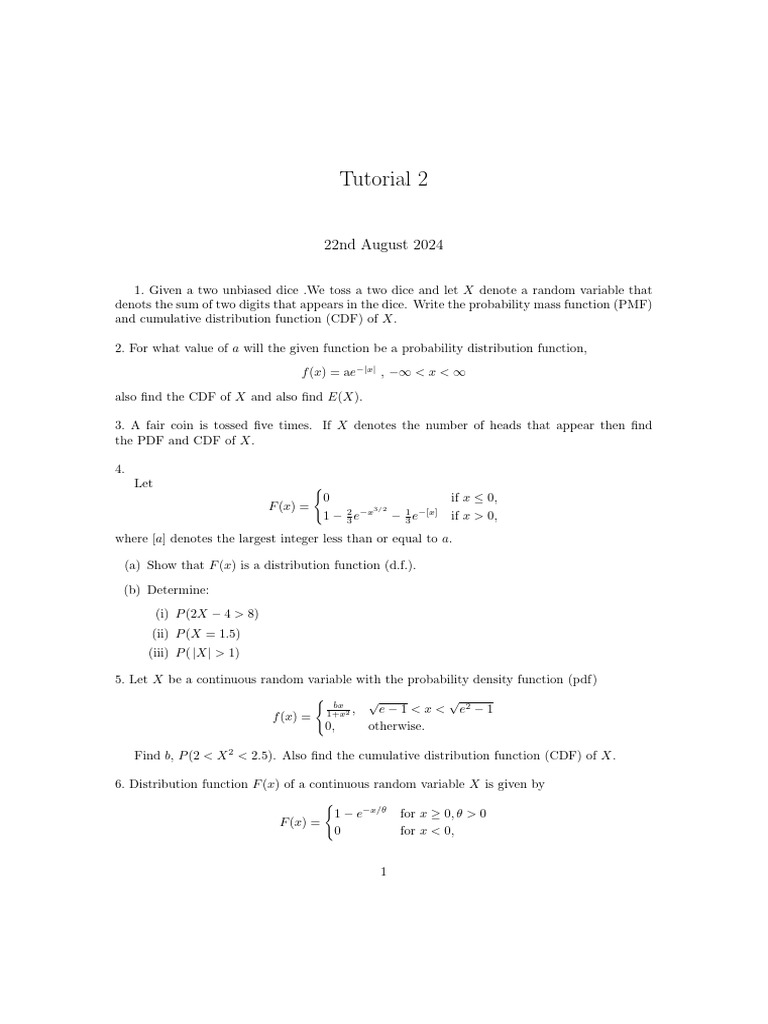 Tutorial_2_PRST (2) | PDF | Probability Density Function | Random Variable