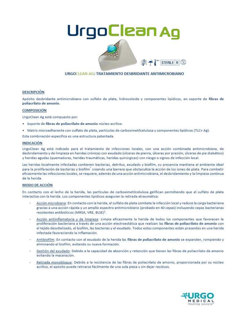 Ficha Técnica UrgoMedical - UrgoClean Ag 08-2021 | PDF | Herida | Las ...