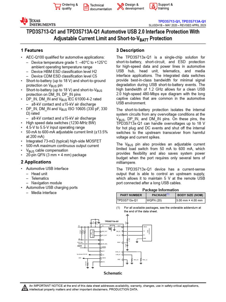 tpd3s713 q1 | PDF | Electrostatic Discharge | Usb