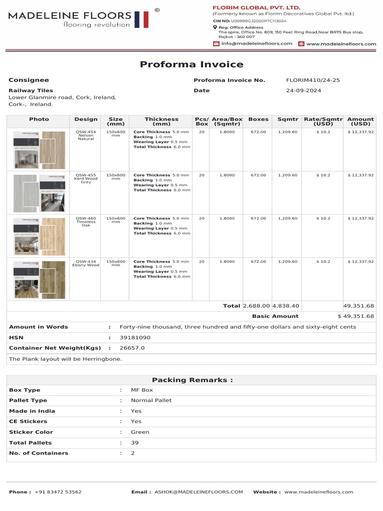 Export Proforma - FLORIM410!24!25 | PDF
