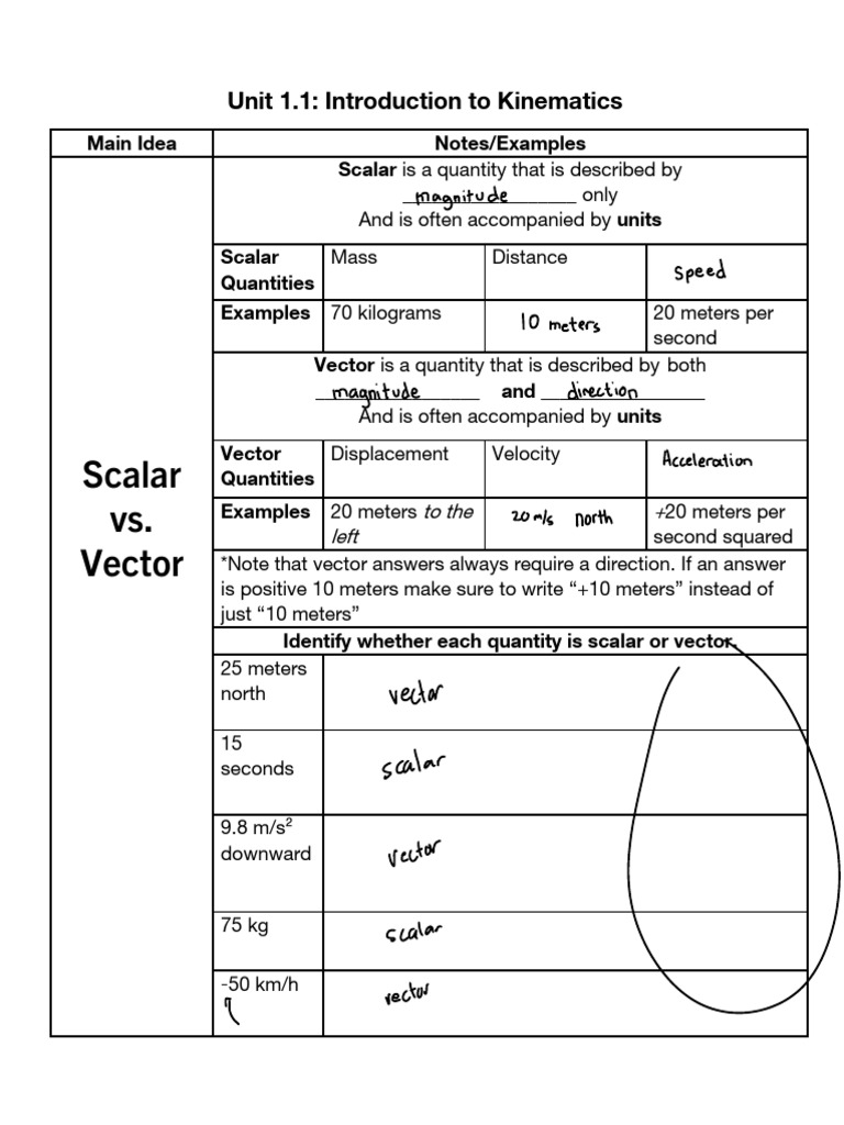 Kinematics Guided Notes - 1.1 v2 | PDF | Velocity | Acceleration