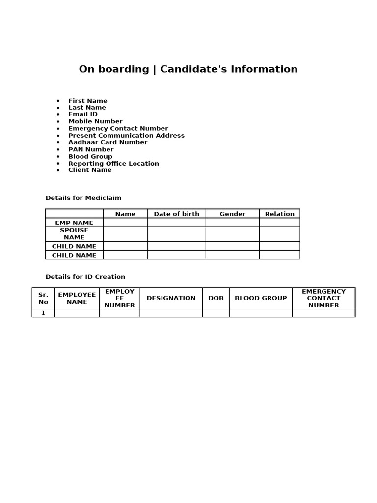On Boarding Formalities | PDF