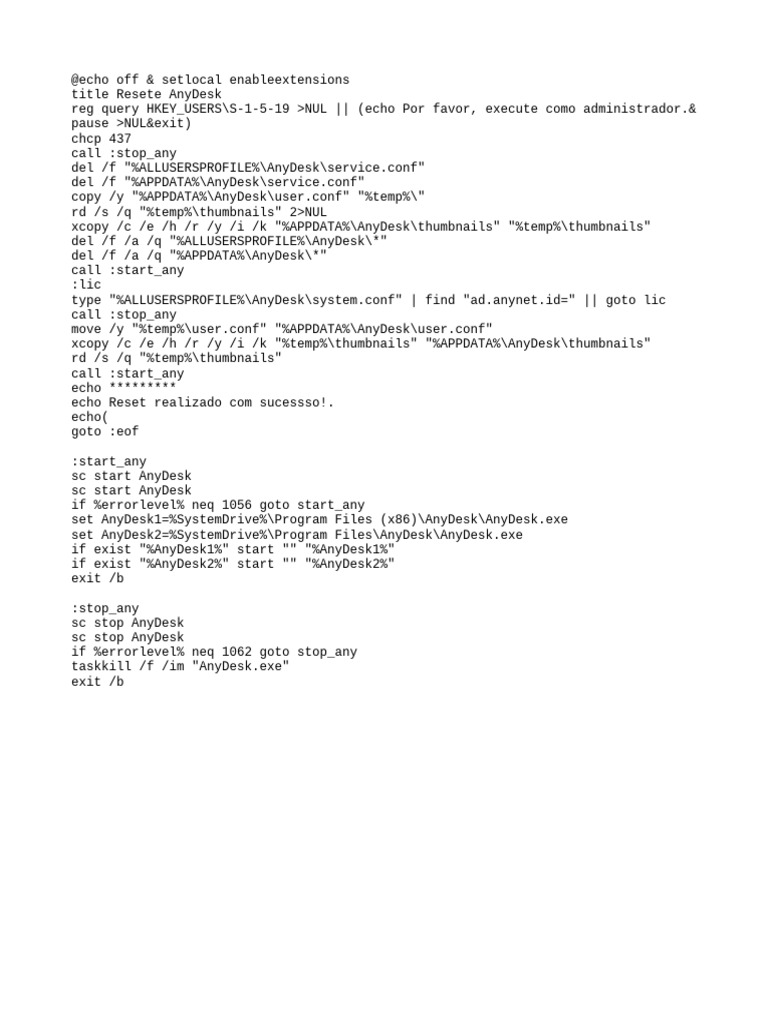 Script Reset Anydesk | PDF