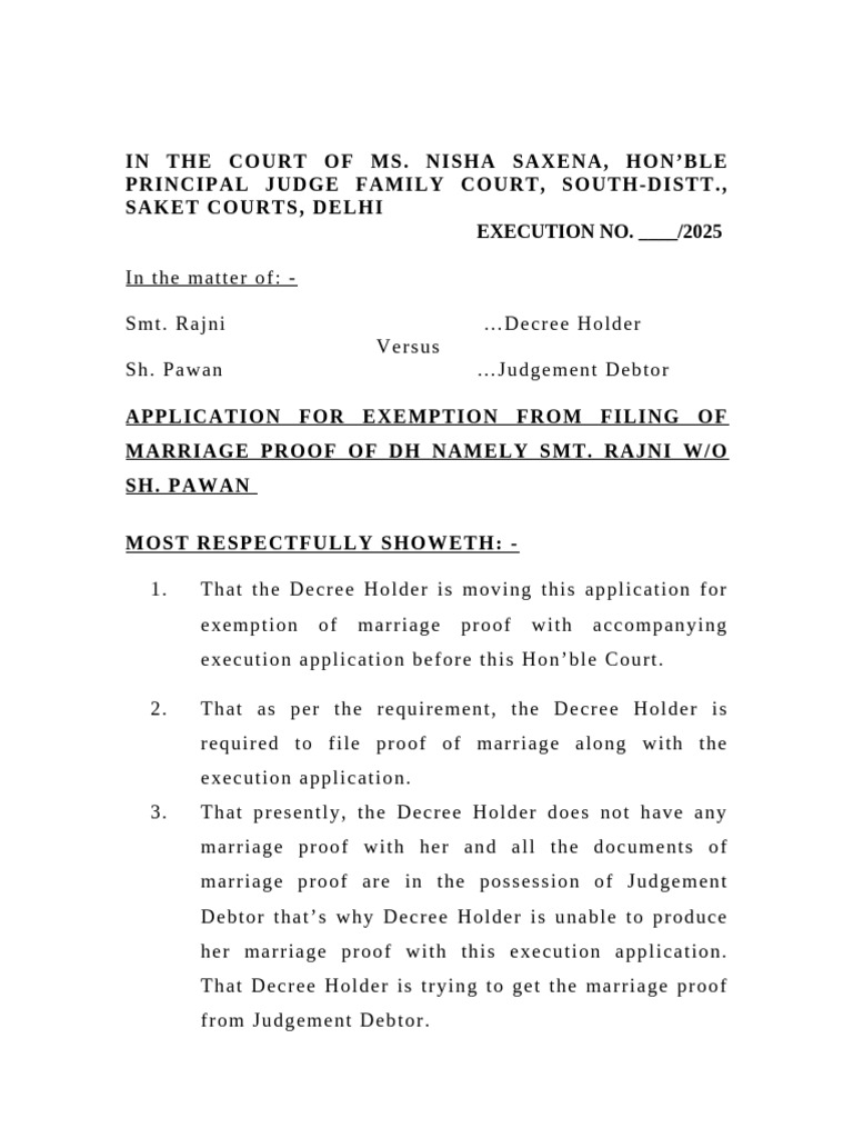 Exemption of Marriage Proof Application | PDF | Affidavit | Justice