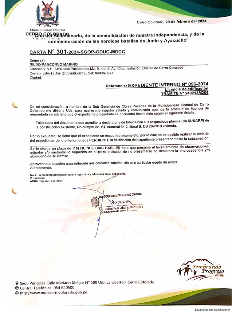 Carta #301-2024 Exp. Int. 056-2024 | PDF