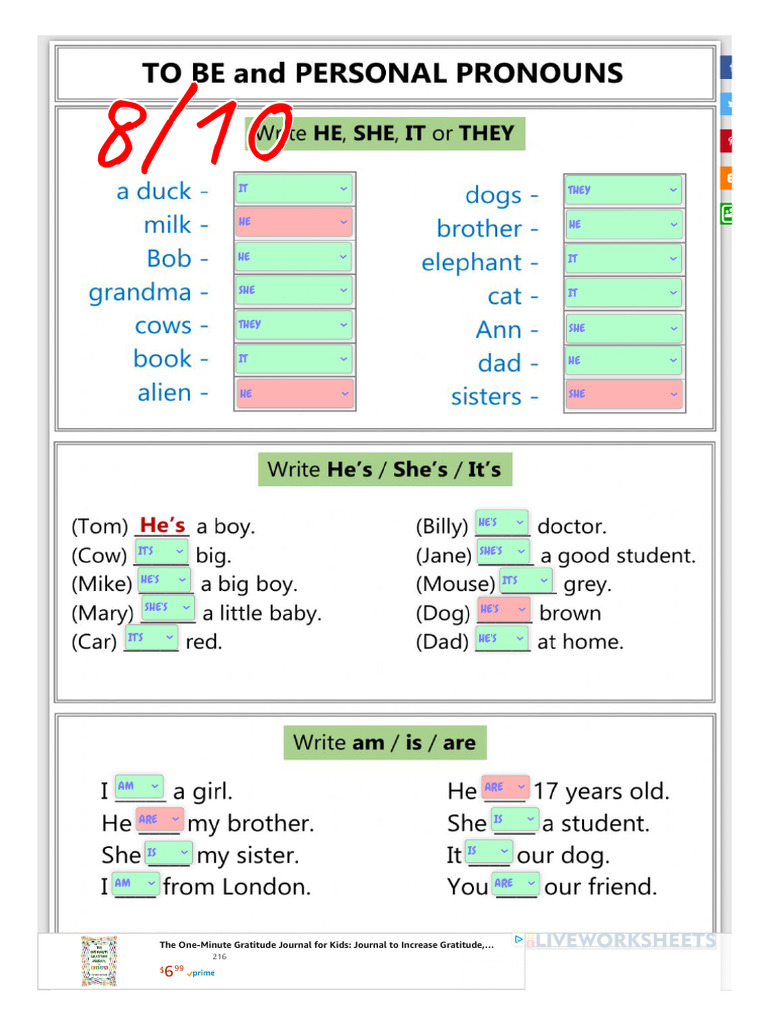 Personal pronouns and verb to be | PDF