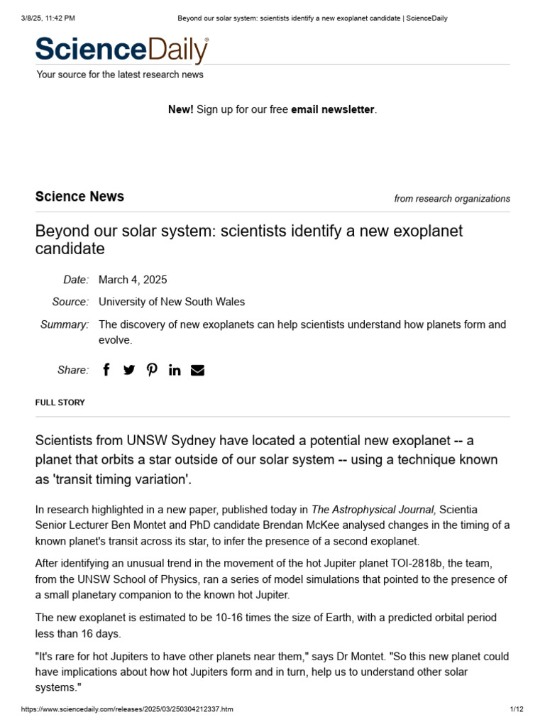 Beyond our solar system_ scientists identify a new exoplanet candidate ...