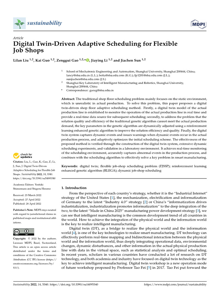 Digital Twin-Driven Adaptive Scheduling For Flexible Job Shops | PDF | Genetic Algorithm ...