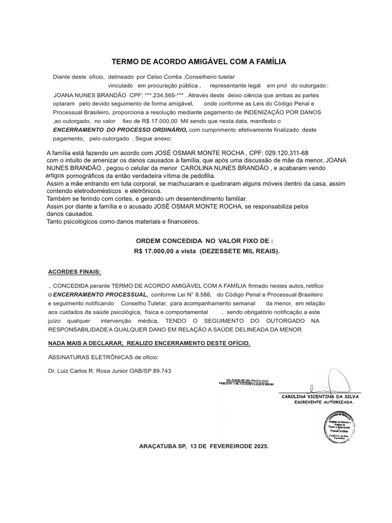 Termo de Acordo Amigavel 07-01-2025 | PDF