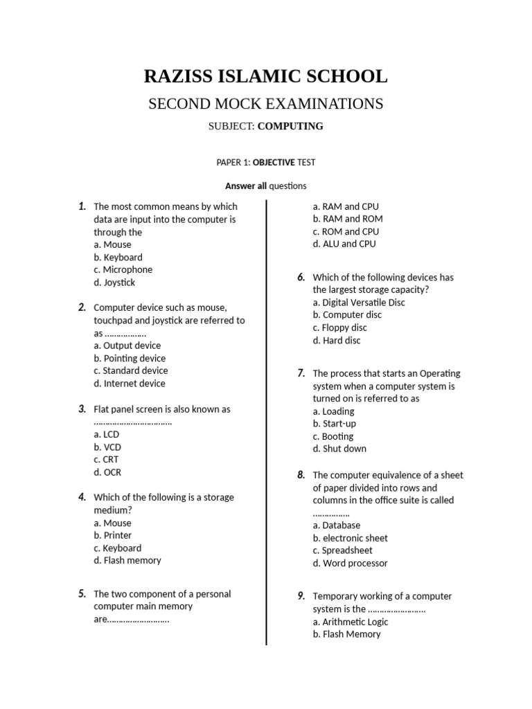 Ict Second Mock Examinations | PDF | Computer Data Storage | Keyboard ...