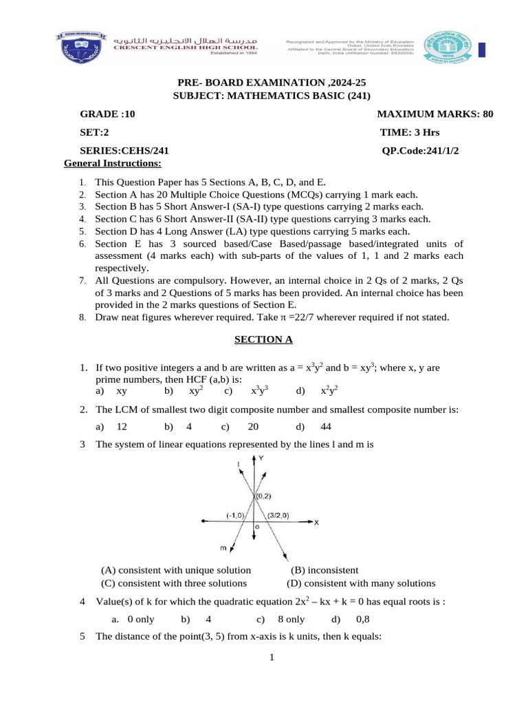 Maths Basic X - QP - Pre-Board Set Ii | PDF | Circle | Sphere