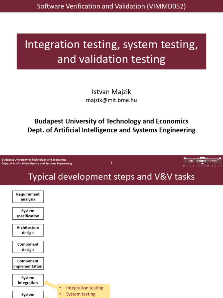SWVV L17b Integration System Validation Testing | PDF | Software ...