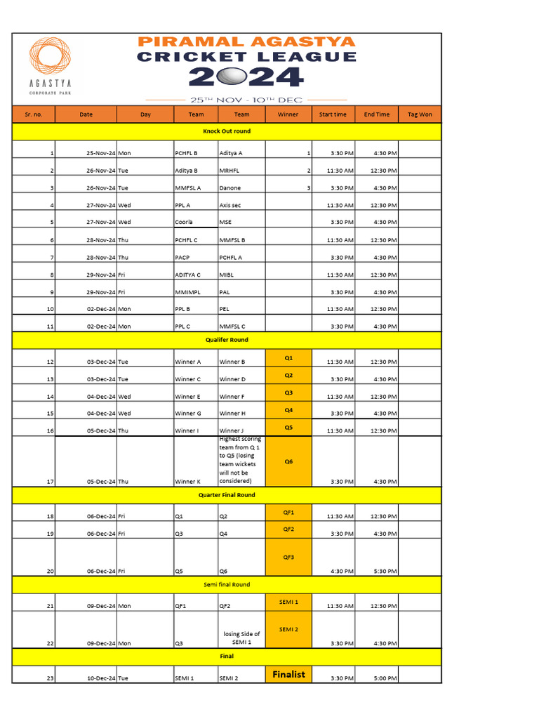 PAC League Match Schedule 2024 | PDF