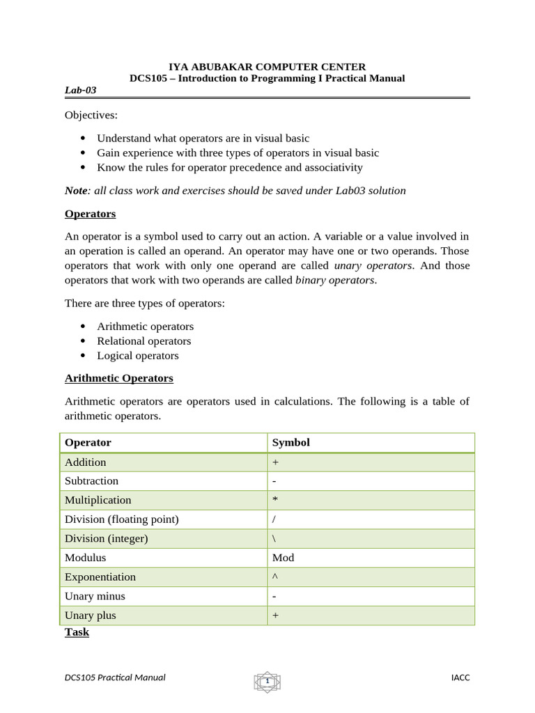 DCS105 Laboratory Practical Week 3 | PDF | Arithmetic | Mathematical Logic
