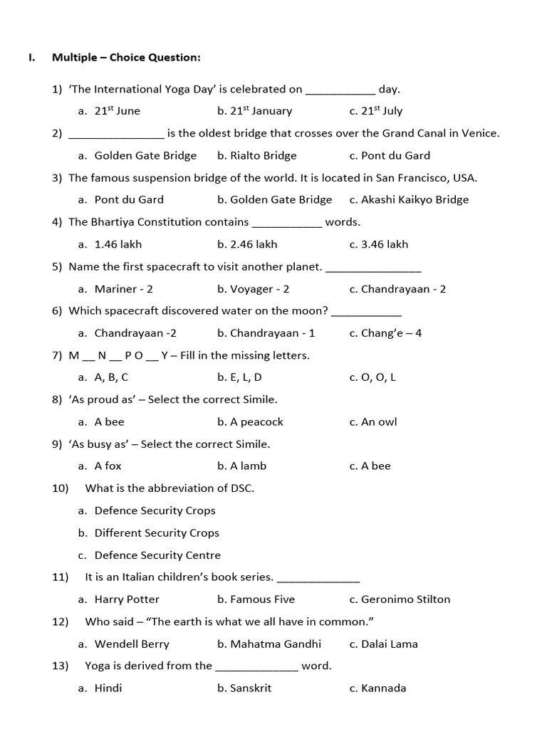 Grade 5 General Knowledge Quiz | PDF