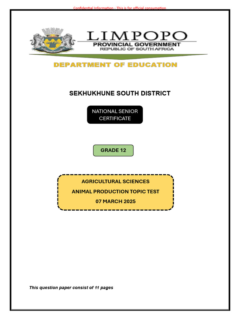 Grade 12 Animal Production Test 2025 | PDF | Pig | Livestock