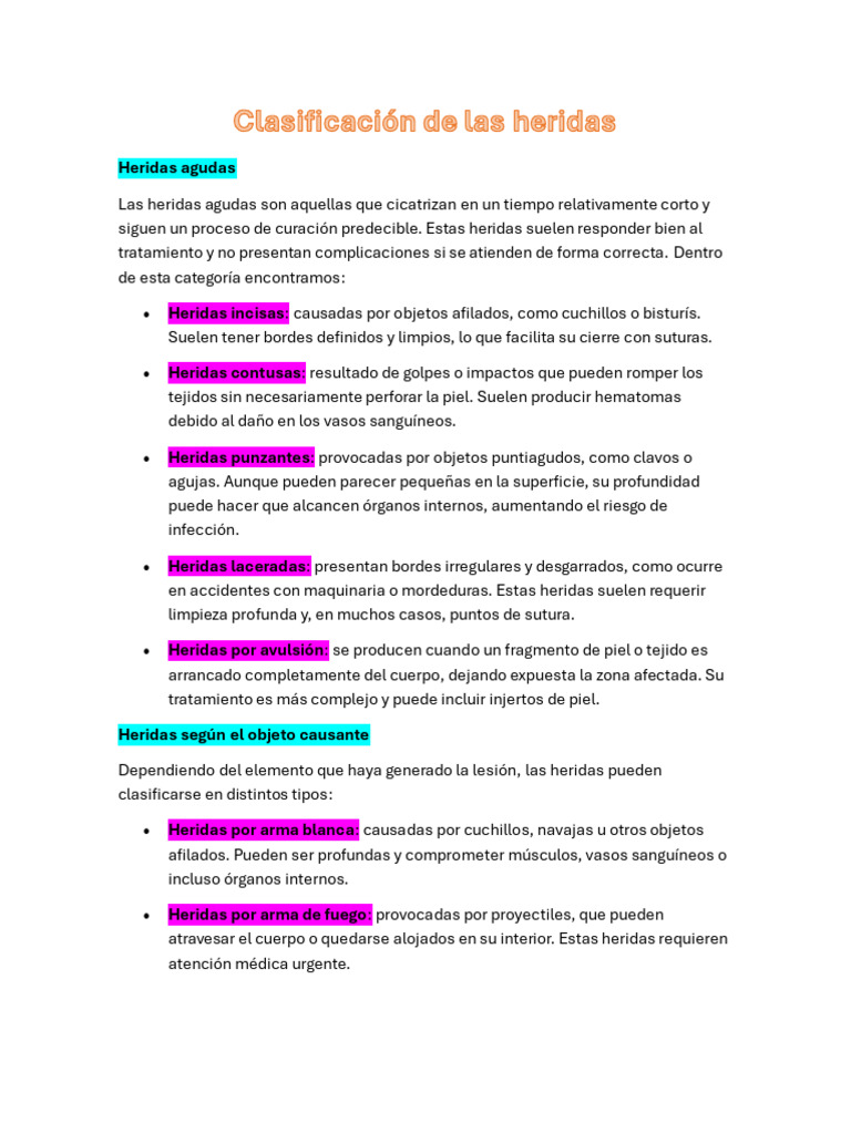 Clasificación de Las Heridas | PDF | Herida | Piel