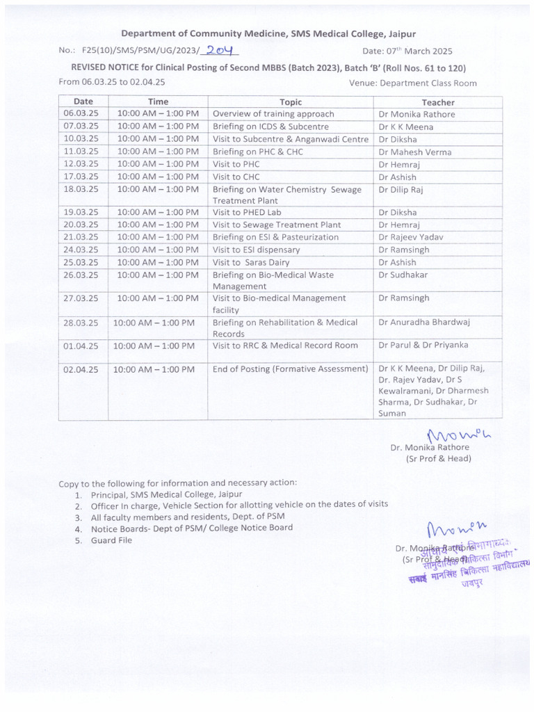Revised Notice For Clinical Posting of Batch-2023 (Batch-B) | PDF