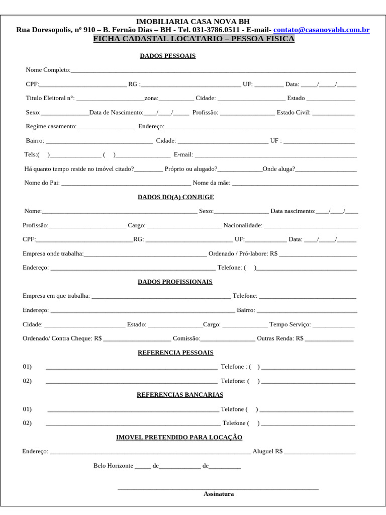 Ficha Cadastral Pessoa Fisica (1) | PDF | Brasil