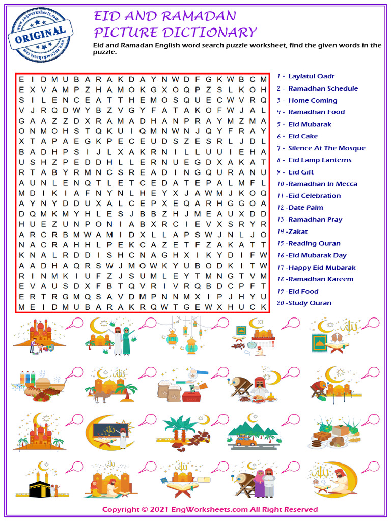 Eid and Ramadan English Word Search Puzzle Worksheet Find The Given ...