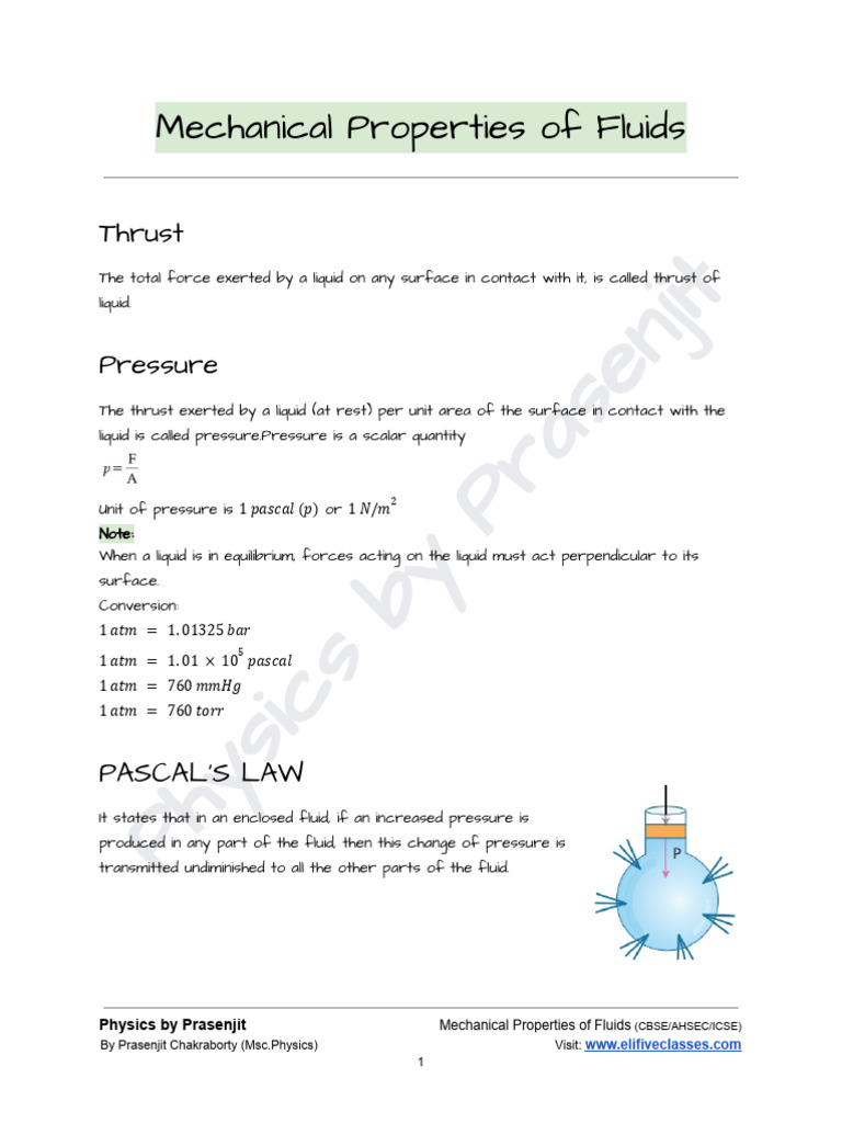 Mechanical Properties of Fluids Explained | PDF | Fluid Dynamics ...