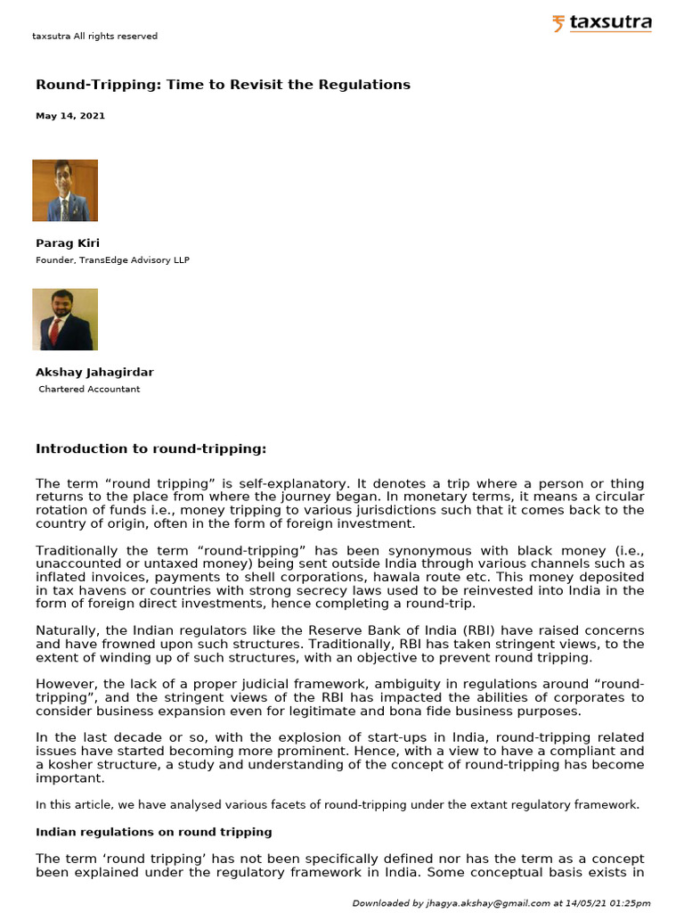 Round Tripping - Time to Revisit the Regulations | PDF | Reserve Bank ...