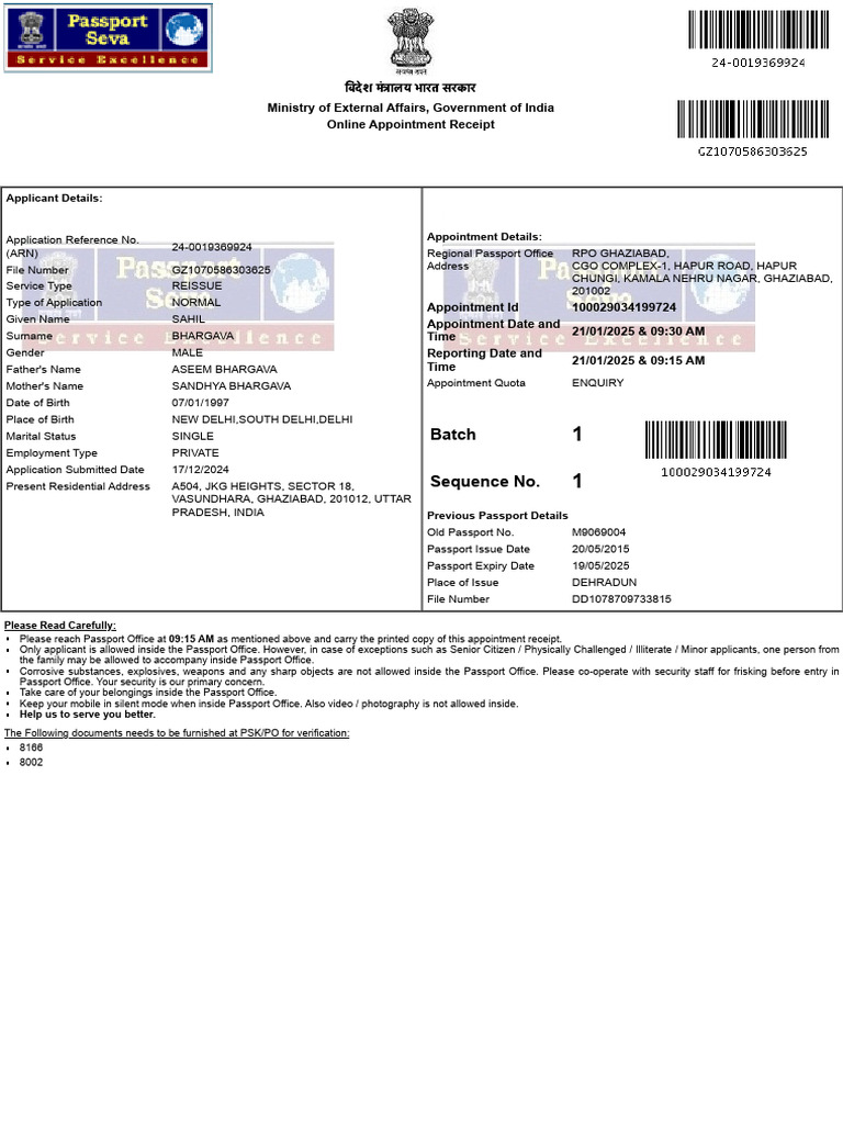 Appointment Receipt 21 | PDF | Passport | Government And Personhood