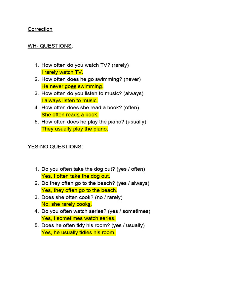 Exercices sur les adverbes de fréquence | PDF
