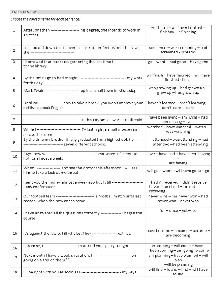 Review All Tenses Multiple Choice | PDF