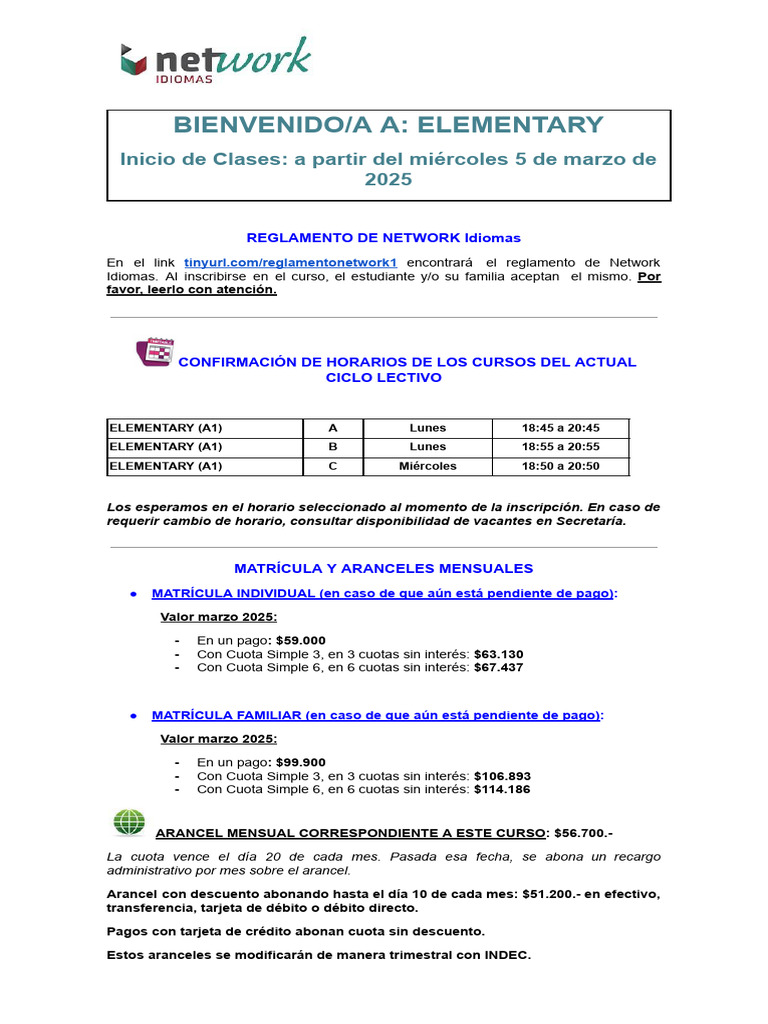 ELEMENTARY_ Inicio de Clases 2025 | PDF | Tarjeta de débito