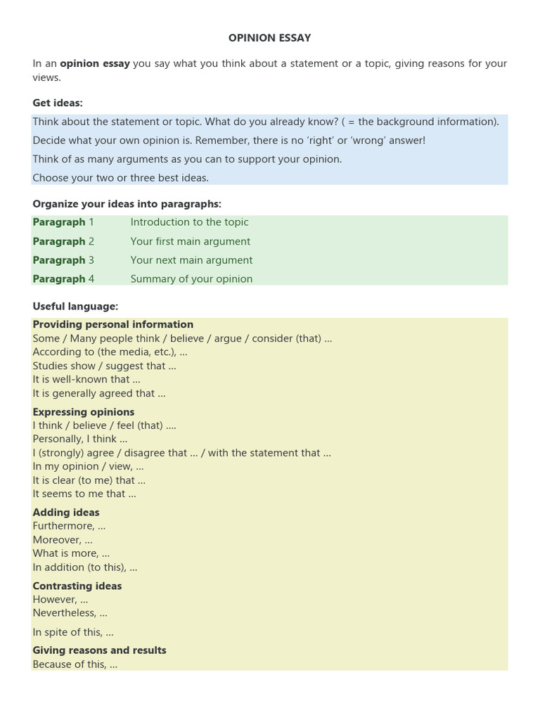 OPINION ESSAY Structure and connectors | PDF