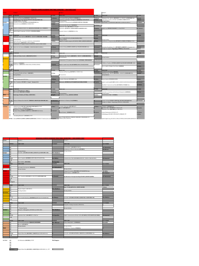 Ium Eenhana Academic Timetable Effective 10th March 2025@7am | PDF ...