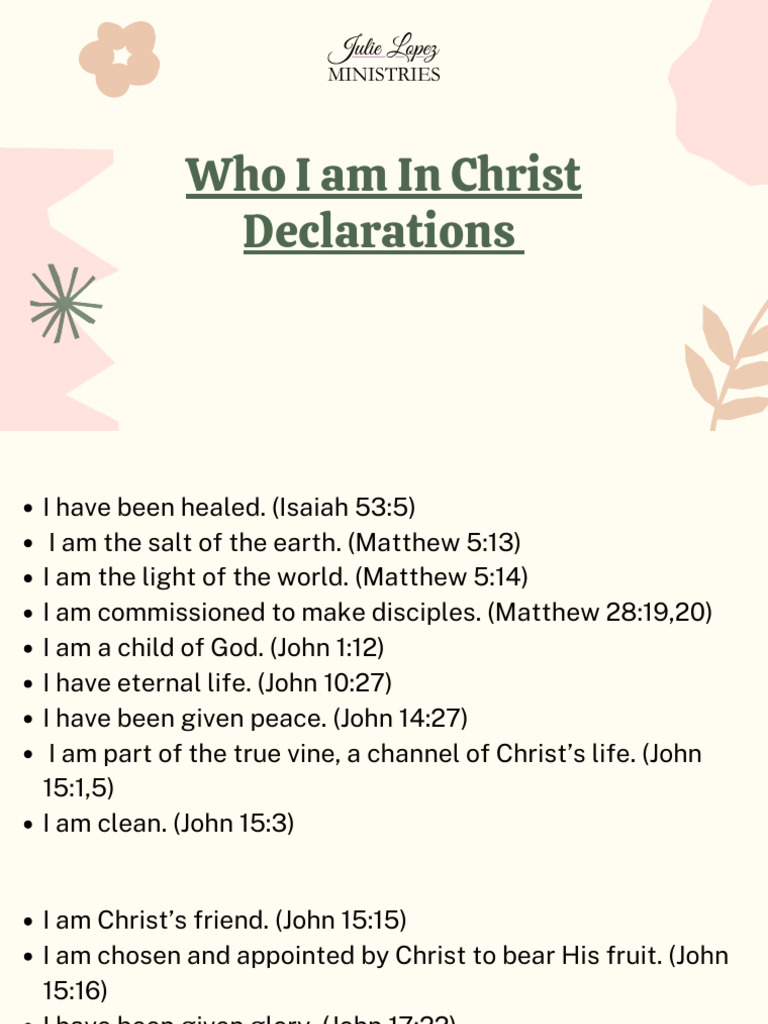 Who I am in Christ Declarations | PDF | Jesus | Gospel Of John