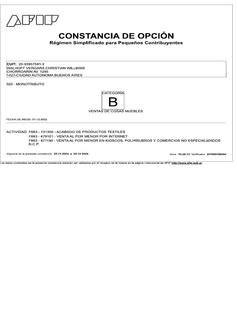 Constancia de inscripcion AFIP | PDF