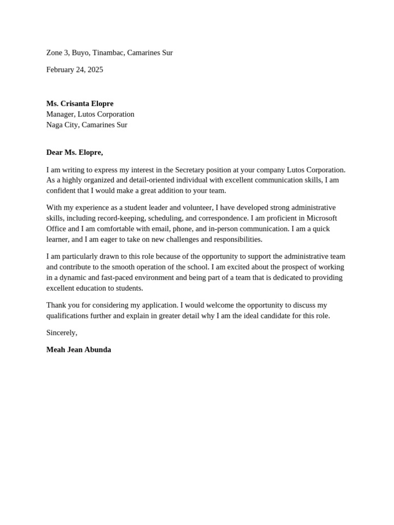 Application Letter | PDF