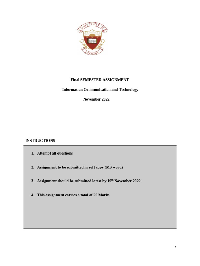 First Semester Ict Assignment | PDF | Computer Network | Network Topology