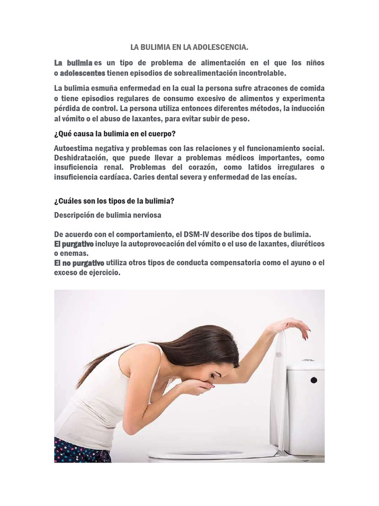Bulimia en Adolescentes: Causas y Tipos | PDF