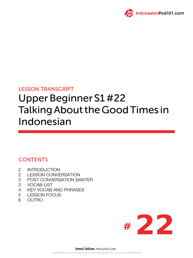UB S1L22 060115 Indopod101 Recordingscript | PDF | Linguistics | Languages
