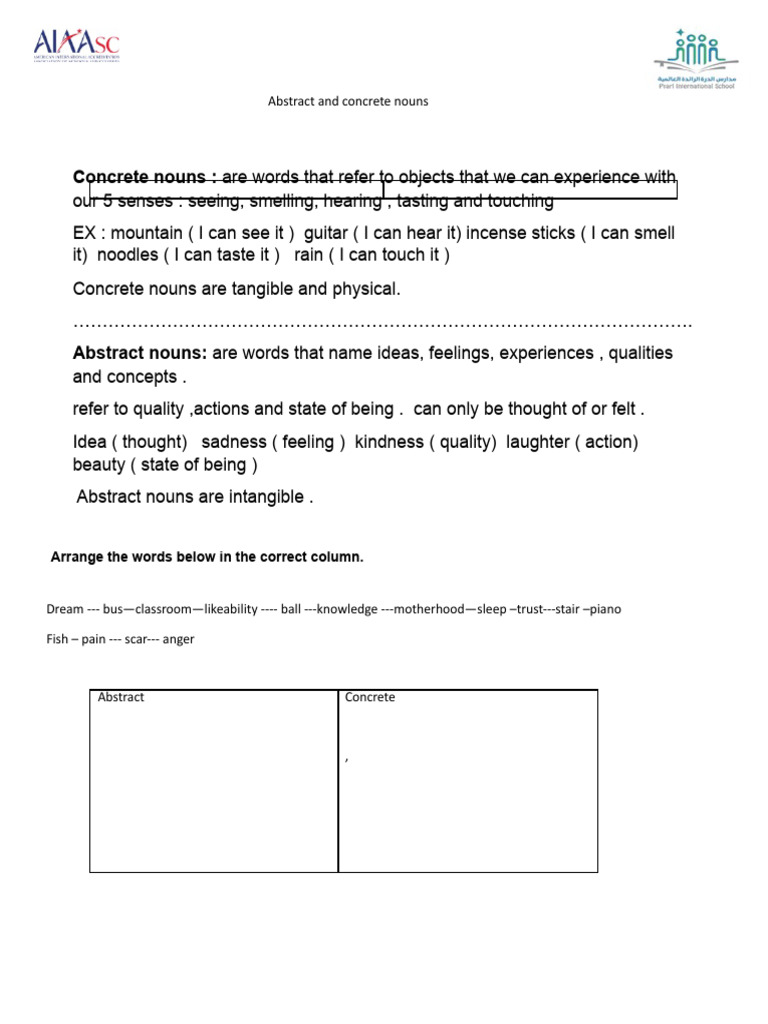 Abstract vs Concrete Nouns Guide | PDF
