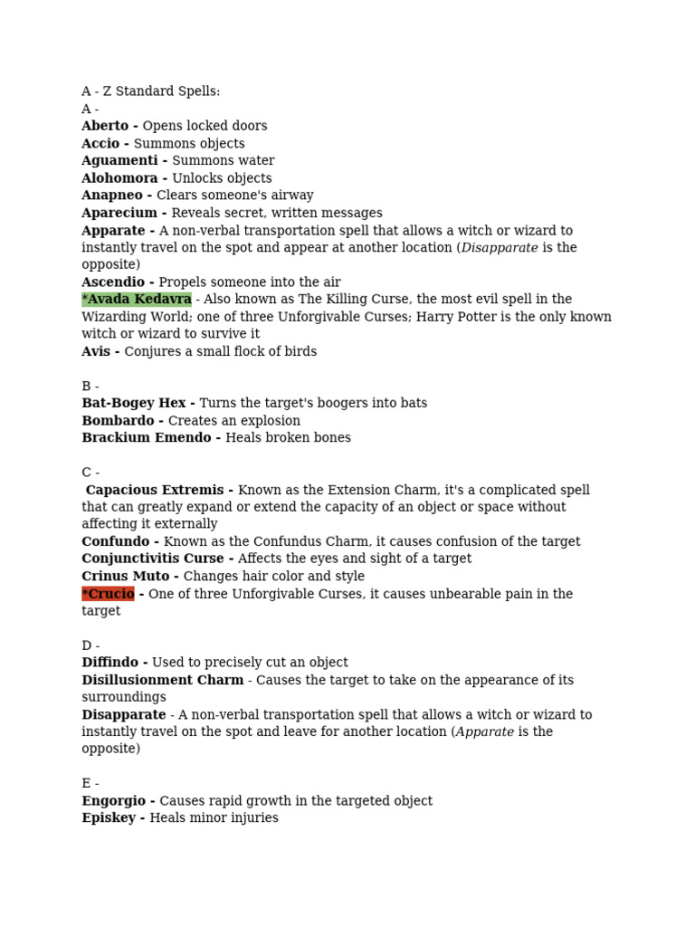 Spells - Charms | PDF | Fantasy | Mythography