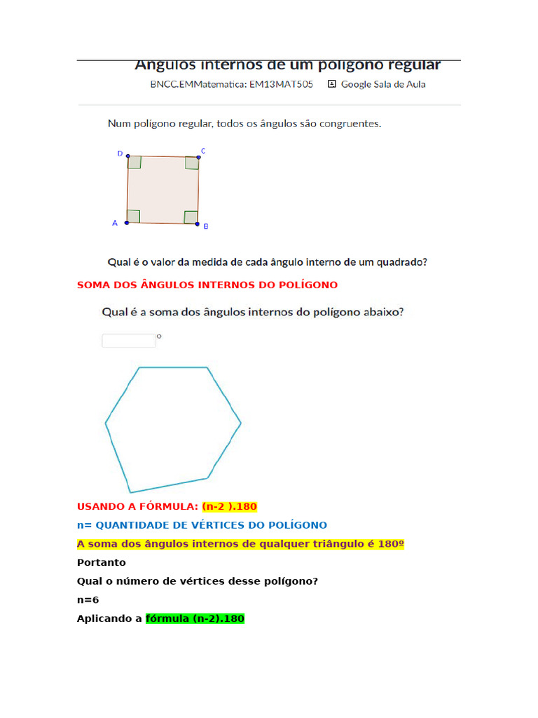 Soma Dos Ângulos Internos Do Polígono | PDF