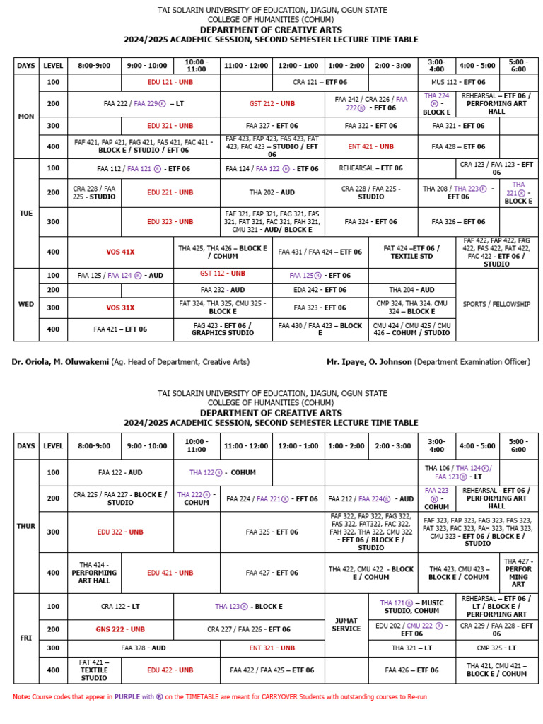 Approved - 2024-2025 2ND Semester Lecture Timetable | PDF