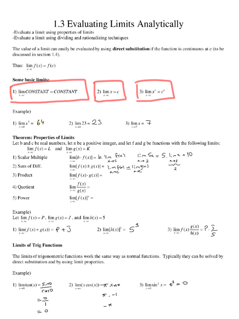 1 3 Evaluating Limits Analytically Pdf