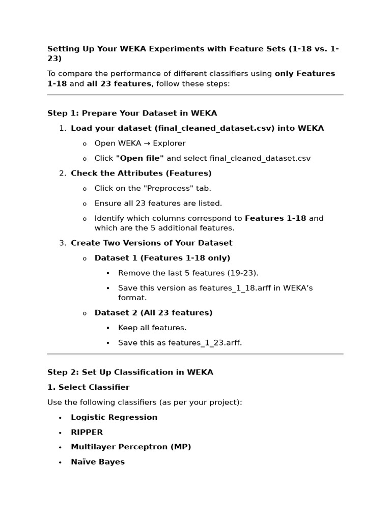Setting Up Your WEKA Experiments With Feature Sets | PDF | Accuracy And ...
