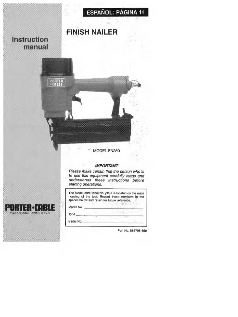Porter Cable FN250C Manual | PDF