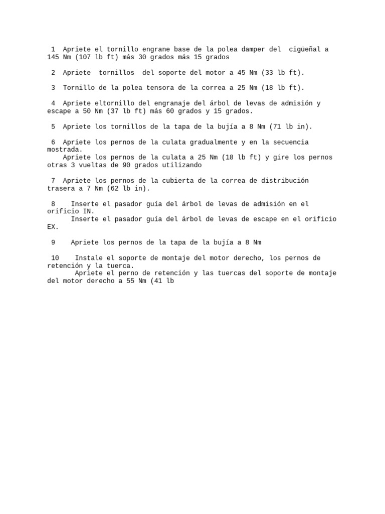 Datos Torques Motor Optra | PDF