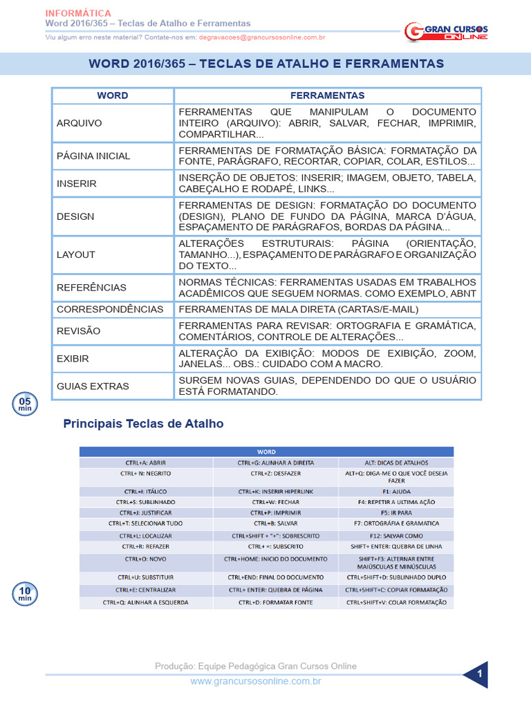 Aula 73 Word 2016 365 Teclas de Atalho e Ferramentas | PDF | Microsoft ...