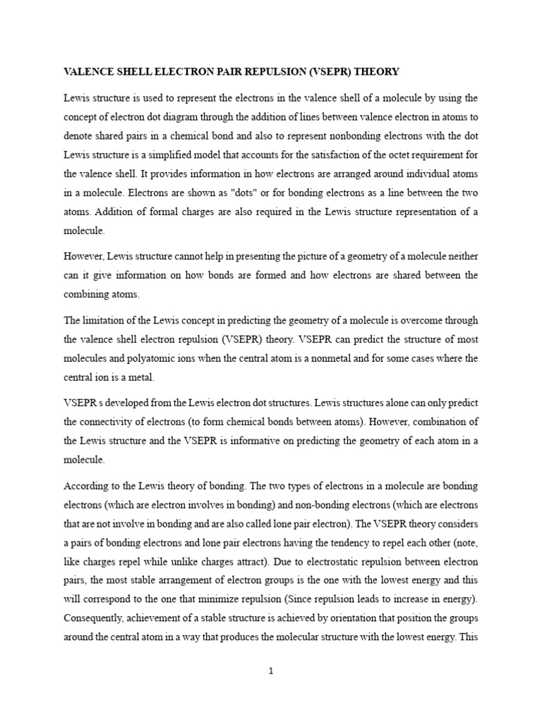 CHM 214 - Valence Shell Electron Pair Repulsion (Vsepr Theory | PDF ...