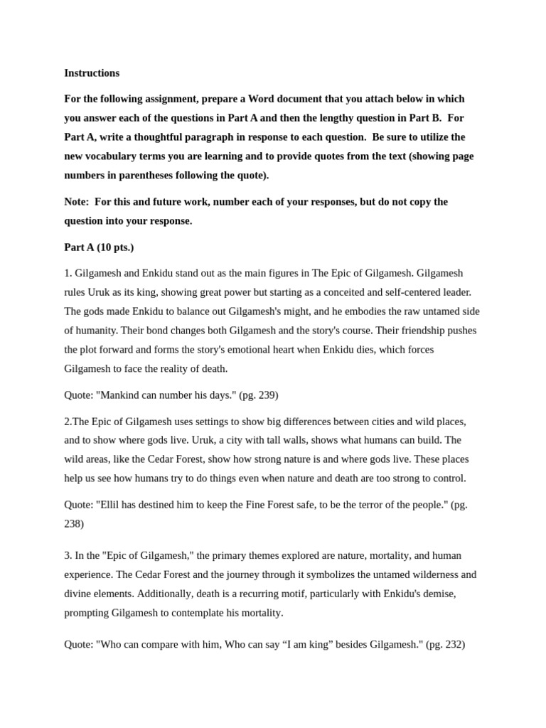 Themes and Questions in Gilgamesh | PDF | Epic Of Gilgamesh | Hero