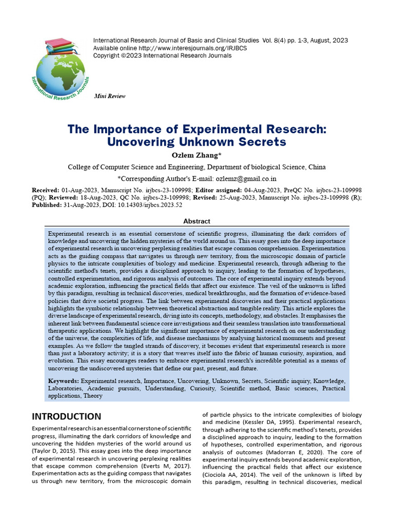 The Importance of Experimental Research Uncovering Unknown Secrets ...